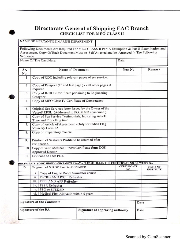 MEO CLASS II Checklist | PDF