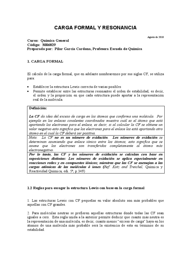 Carga Formal y Resonancia - 03-2011 | PDF | Enlace químico | Redox