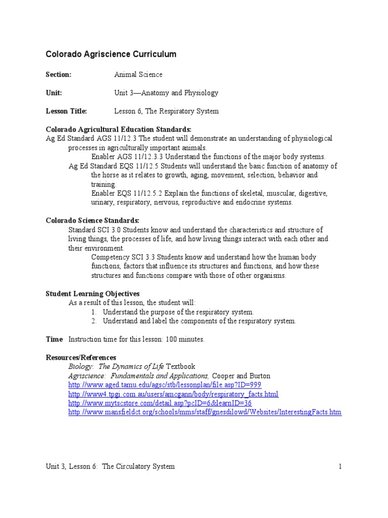 Colorado Agriscience Curriculum: Section: Unit: Lesson Title: Colorado ...