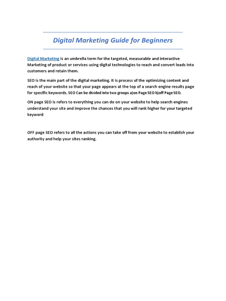 Beginner's Guide to Digital Marketing SEO | PDF | Business