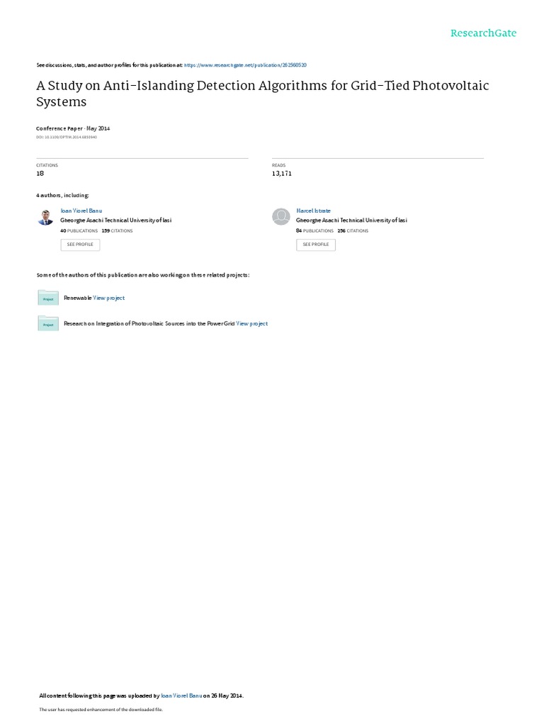 A Study On Anti Islanding Detection Algorithms | PDF | Photovoltaic System | Electrical Grid
