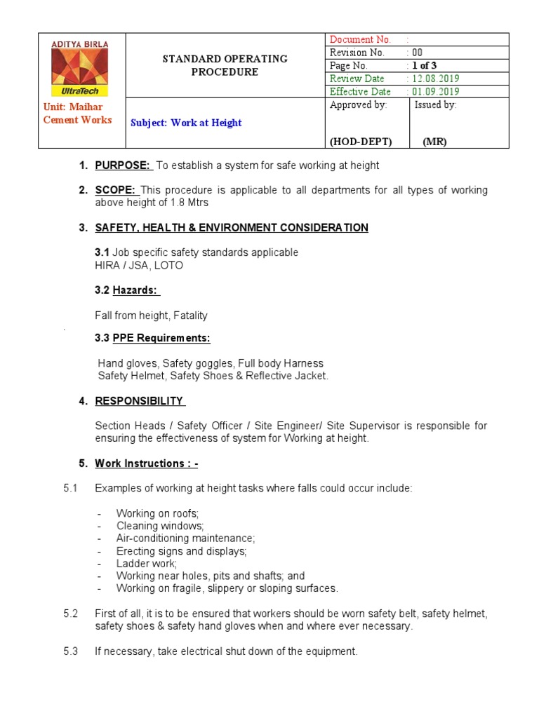 Subject: Work at Height: Unit: Maihar Cement Works | PDF | Personal ...