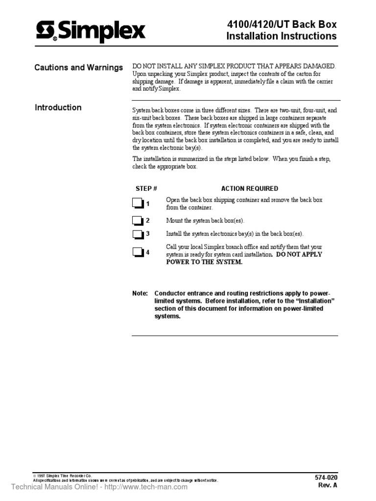 Simplex-4100 4120 UT Back Box Installation Instructions | PDF ...