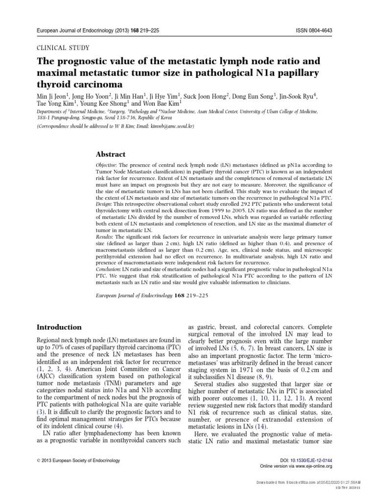 The Prognostic Value of The Metastatic Lymph Node Ratio and Maximal Metastatic Tumor Size in ...