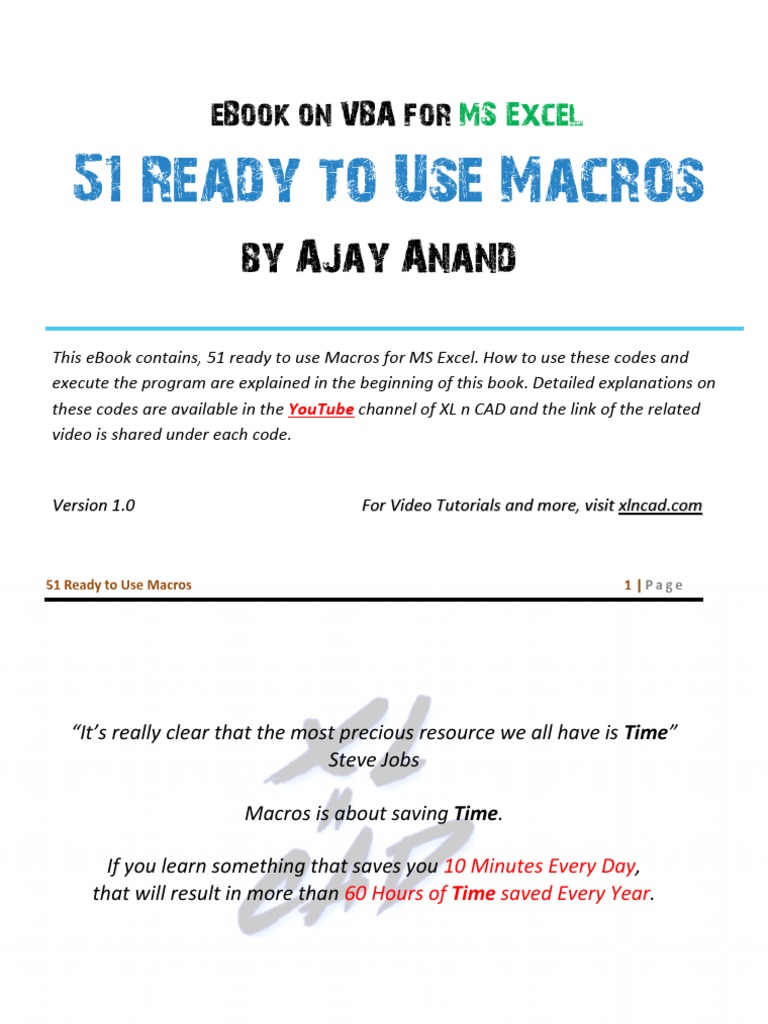 51 Ready To Use Excel Macros V 1.0 070419 PDF | PDF | Visual Basic For Applications | Microsoft ...