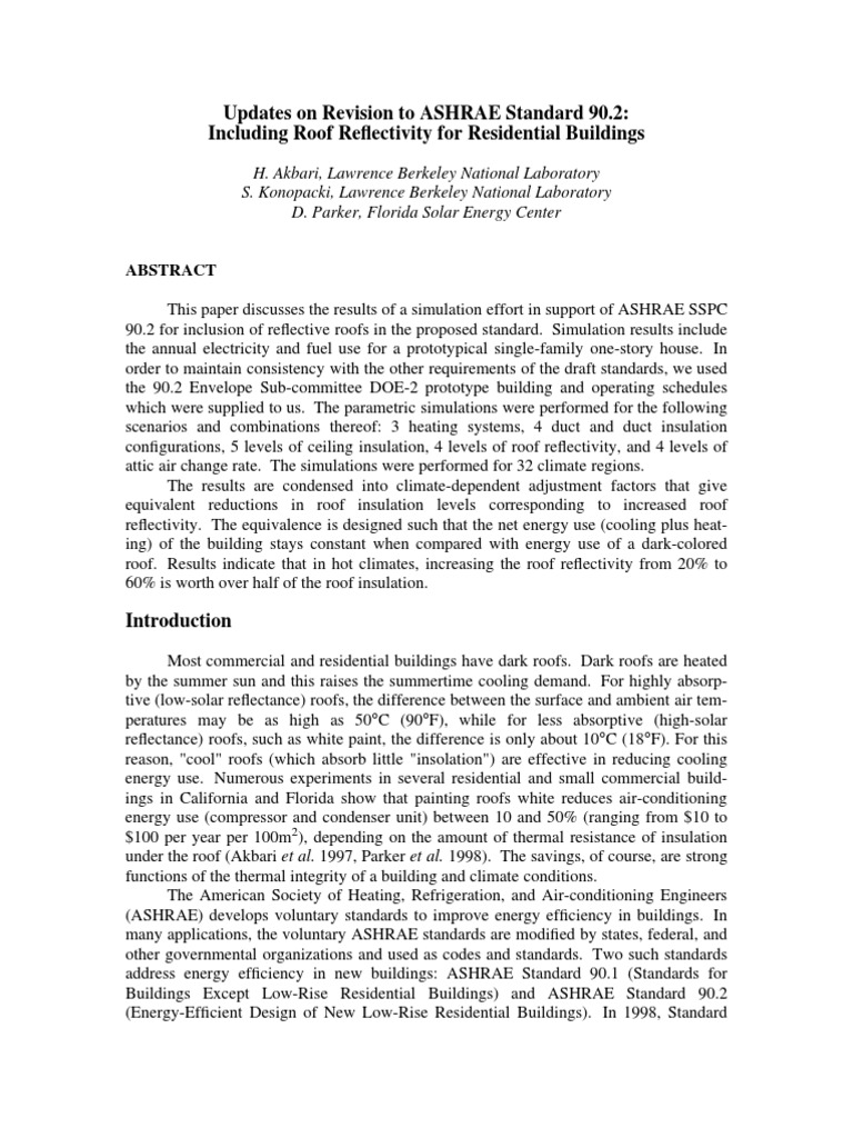 Updates On Revision To ASHRAE Standard 90.2: Including Roof ...