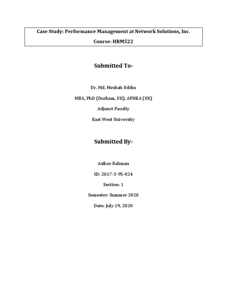 Submitted To-: Case Study: Performance Management at Network Solutions ...