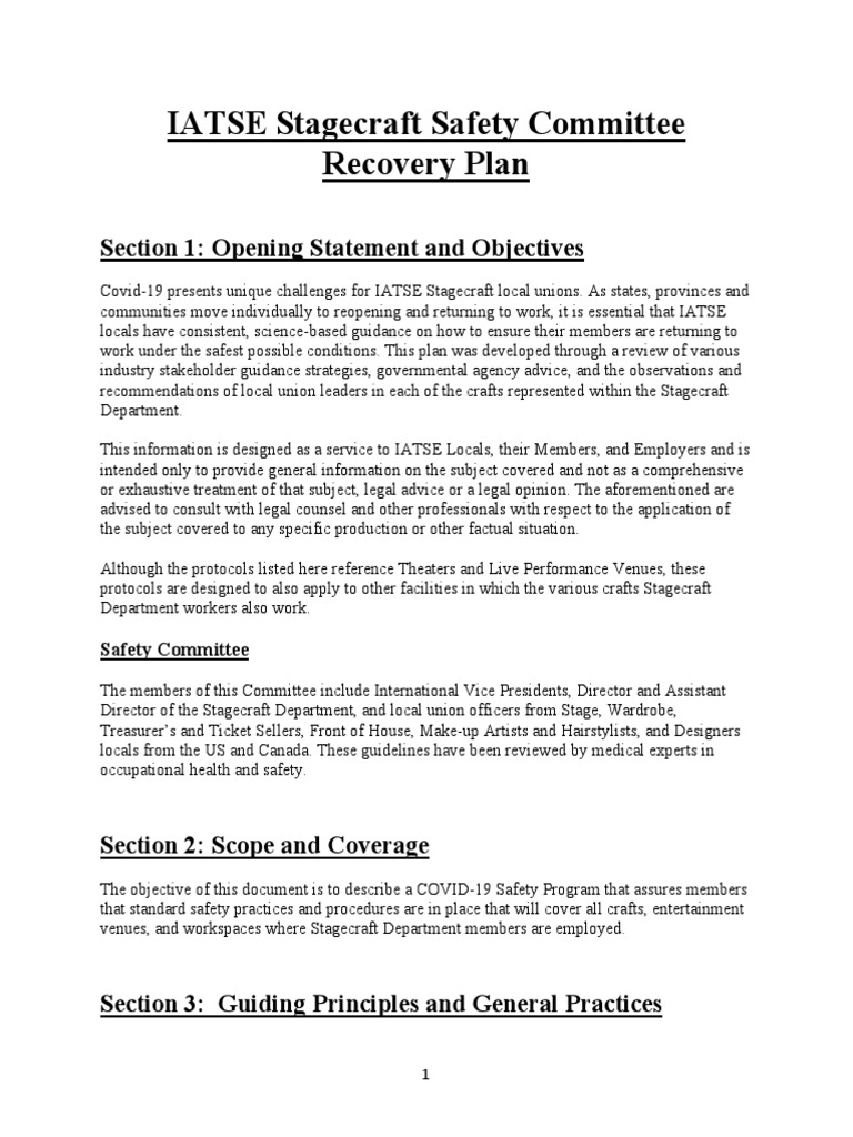 IATSE Stagecraft Reopening Guidelines | PDF | Personal Protective ...