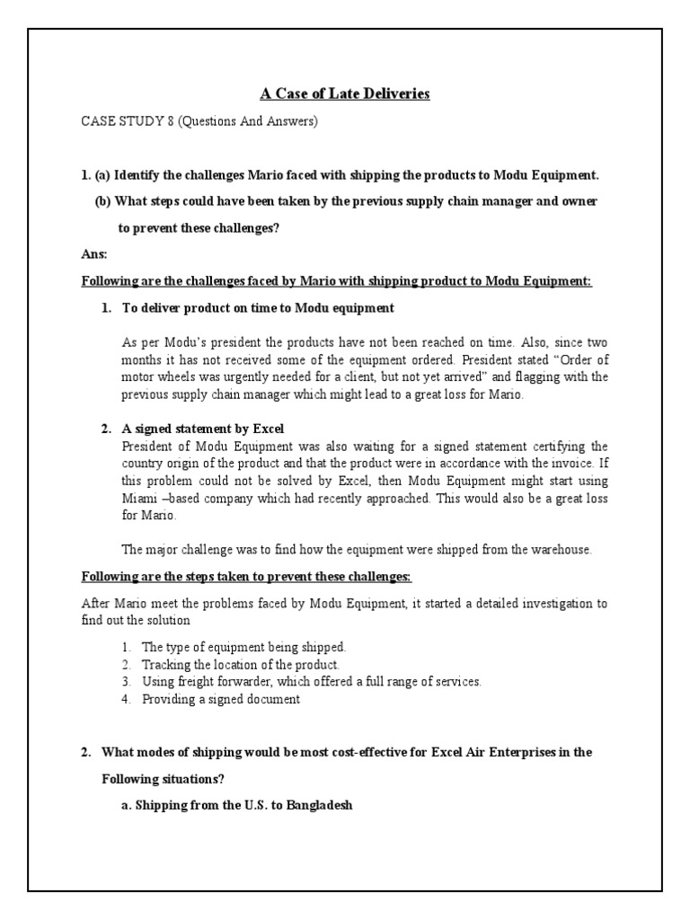 3 (1) .A Case of Late Deliveries | PDF | Cargo | Supply Chain Management