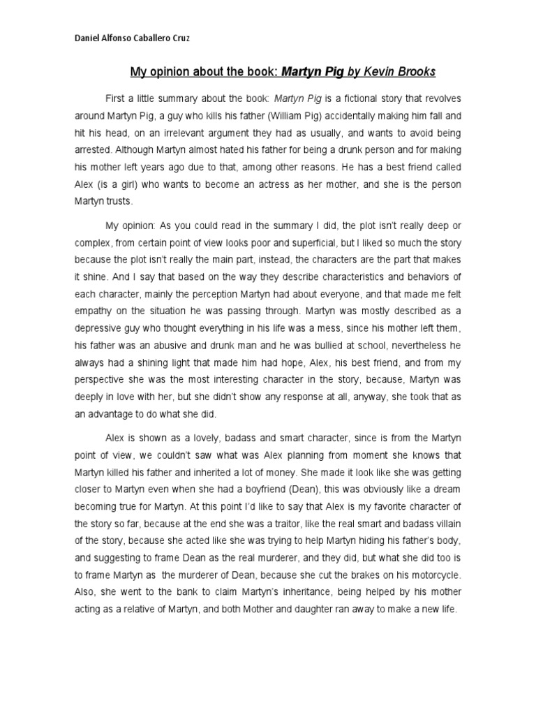 My Opinion About The Book: Martyn Pig by Kevin Brooks | PDF | Narration