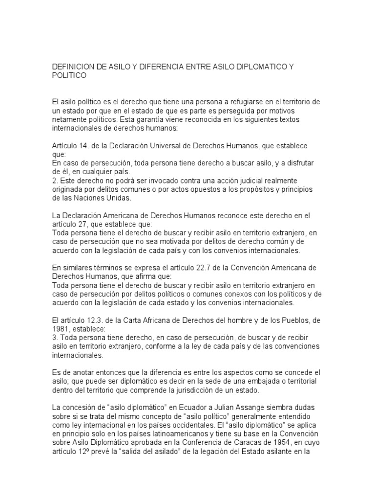 Definicion de Asilo y Diferencia Entre Asilo Diplomatico y Politico ...