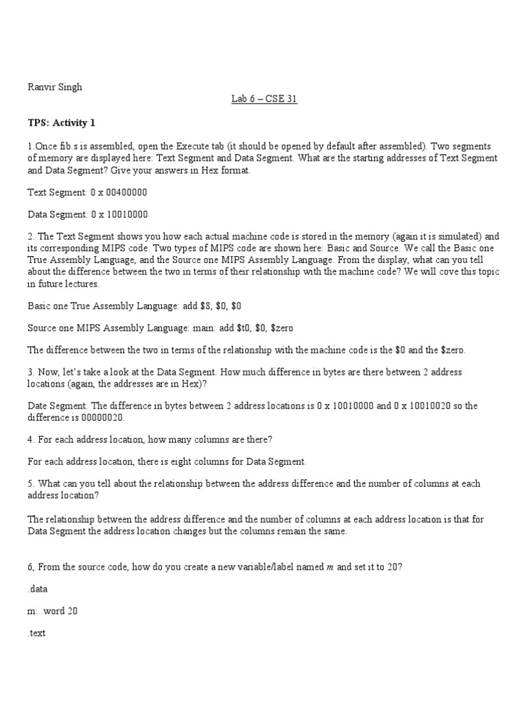 CSE31 - Lab #6 - MIPS Programming | Download Free PDF | String (Computer Science) | Assembly ...