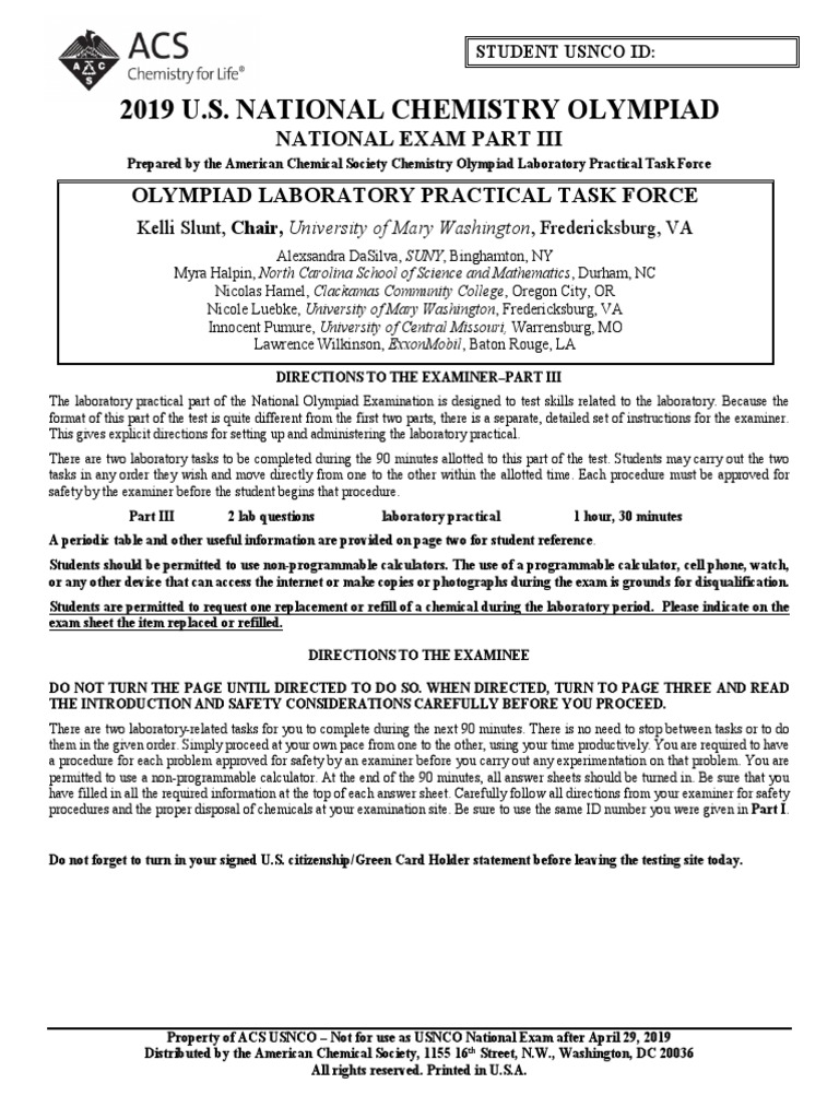 2019 Usnco Exam Part III PDF | PDF | Hydrogen Peroxide | Solution