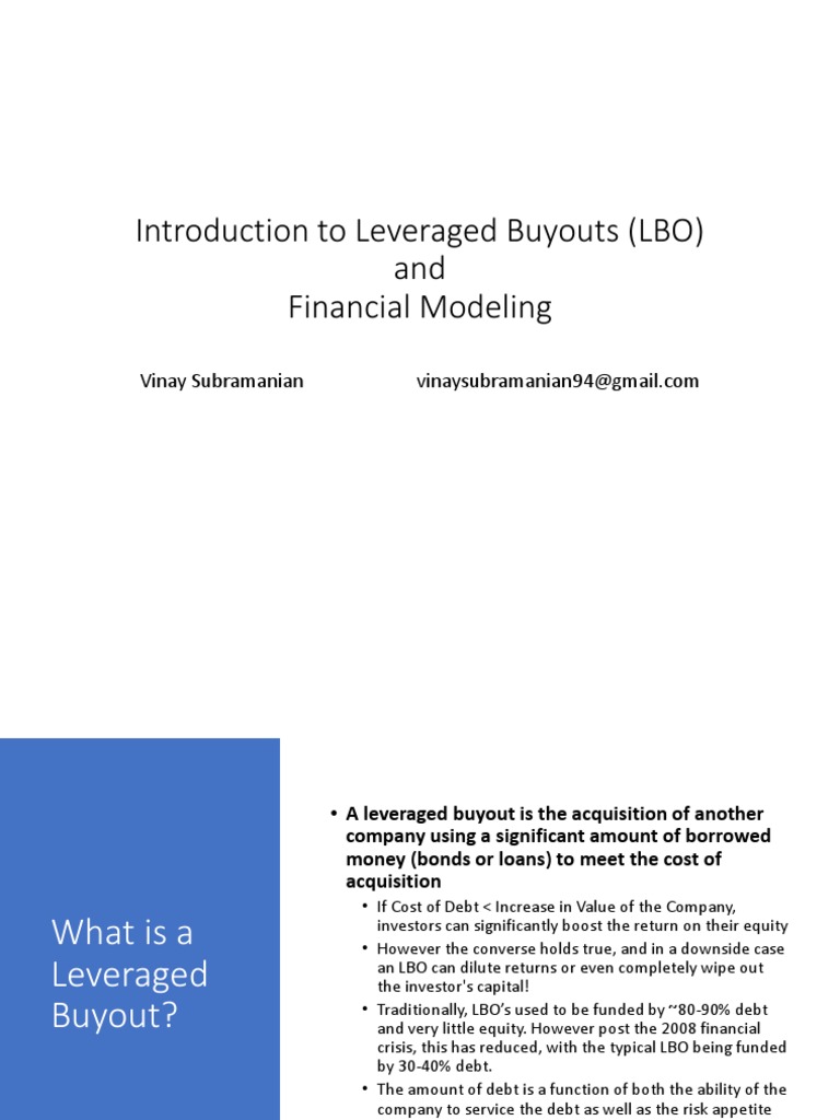 Introduction To Leveraged Buyouts and Financial Modeling | PDF ...