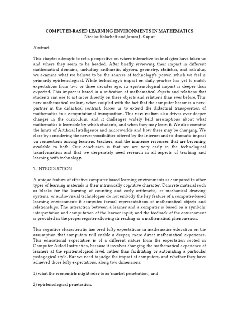 Computer-Based Learning Environments in Mathematics | PDF | Artificial ...