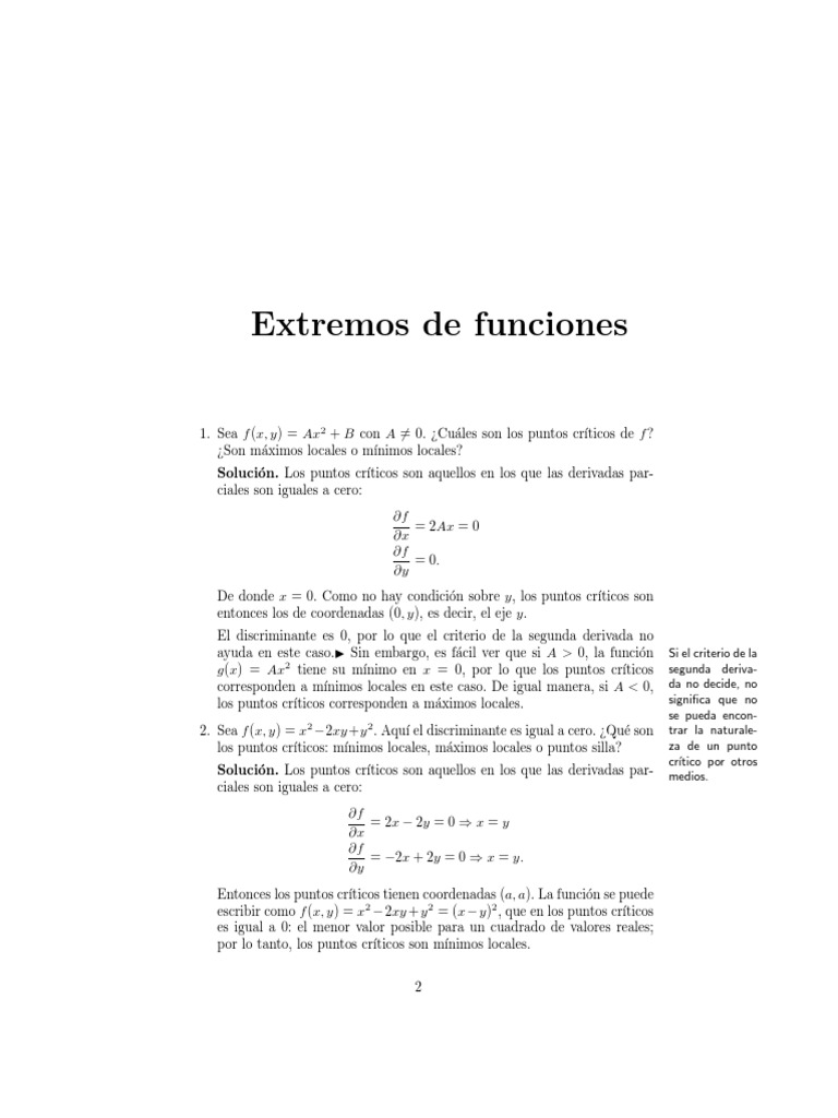 Ejercicios Resueltos de Extremos de Funciones en Varias Variables PDF ...