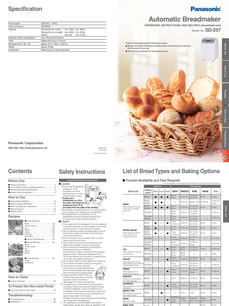 Panasonic SD-257 Bread Maker | PDF | Flour | Breads
