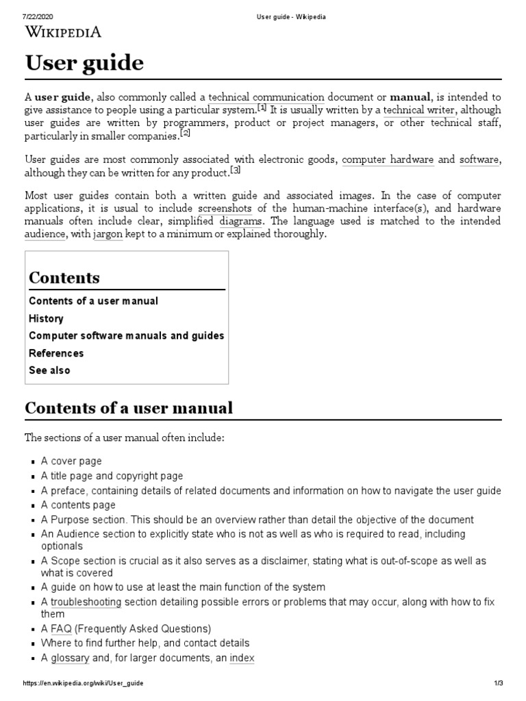 User Guide: Contents of A User Manual History Computer Software Manuals ...