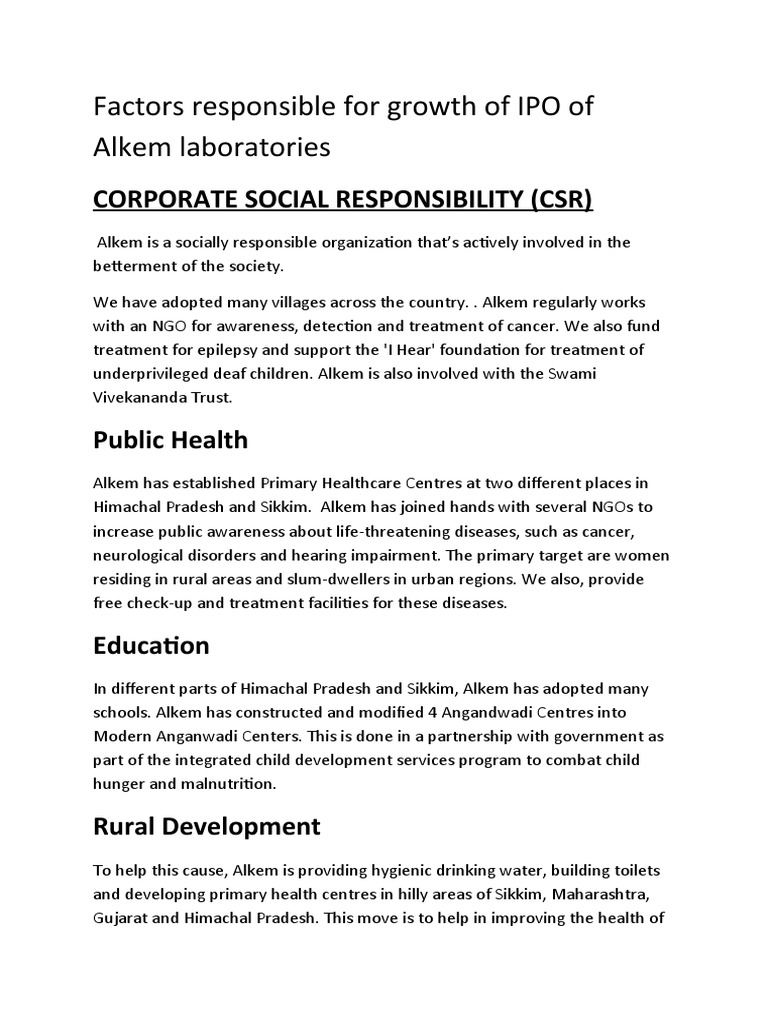 Factors Responsible For Growth of IPO of Alkem Laboratories | PDF | Initial Public Offering ...