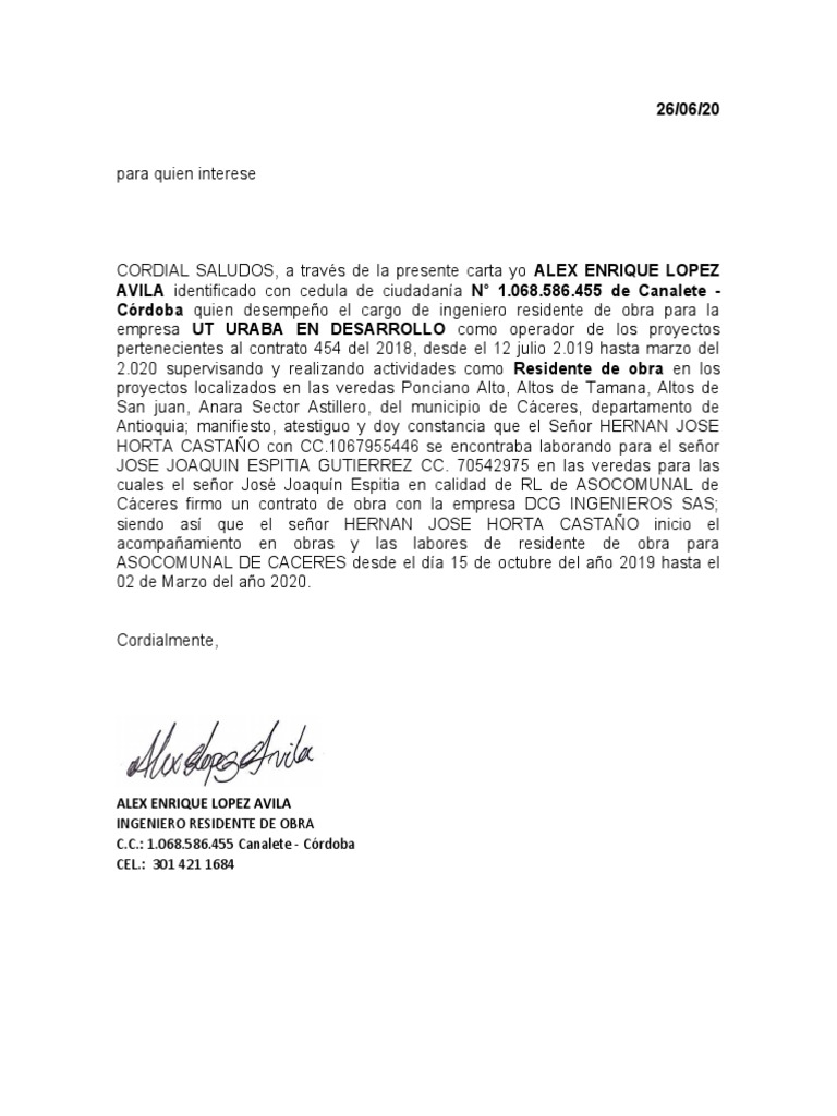 Modelo de Carta Testigo | PDF