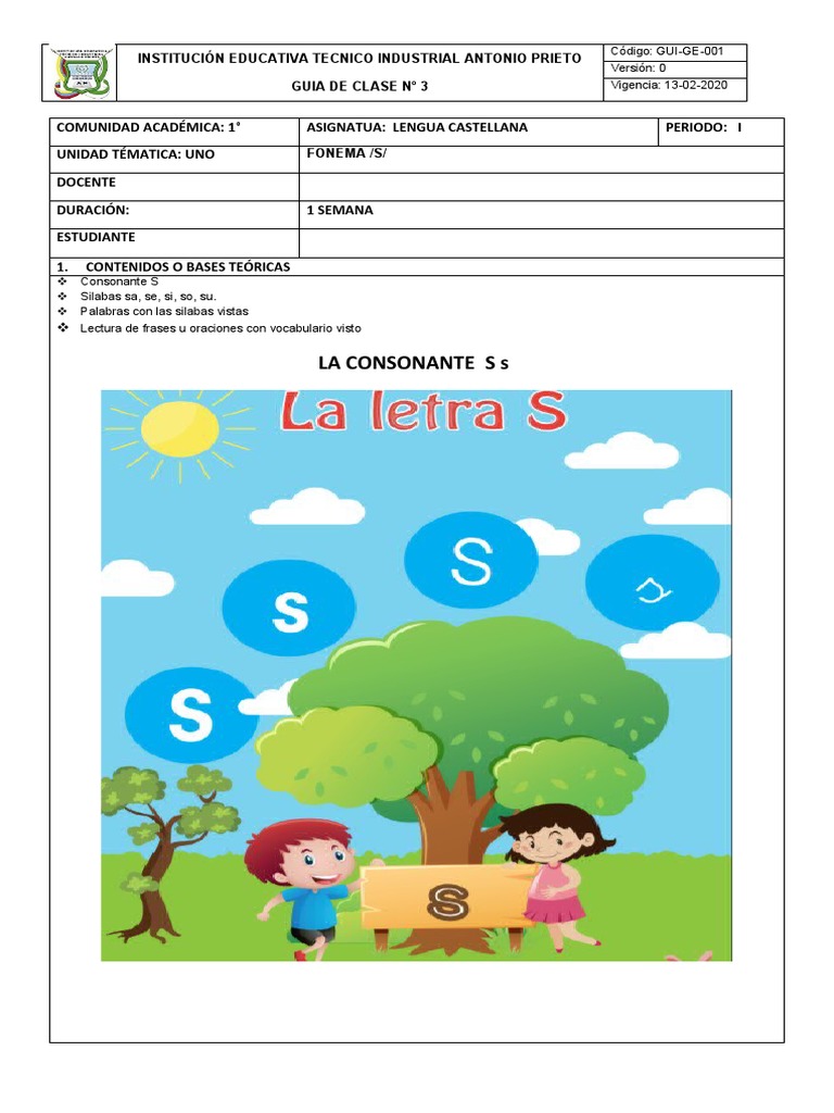 Guia Letra S | PDF | Sílaba | Escritura