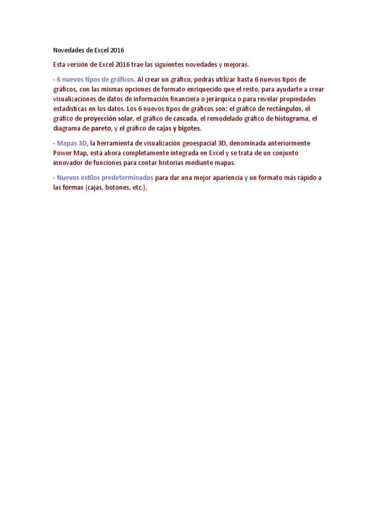 Novedades y mejoras de Excel 2016 | PDF | Métodos y materiales de ...
