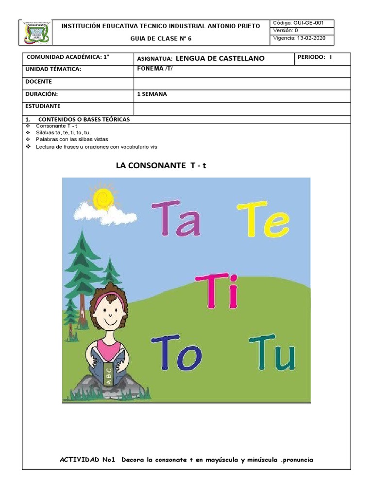 Guia de La Letra T | PDF | Escritura | Ciencia cognitiva