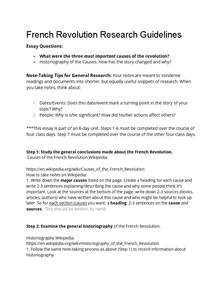 French Revolution Research Guidelines | PDF | Essays | Historiography