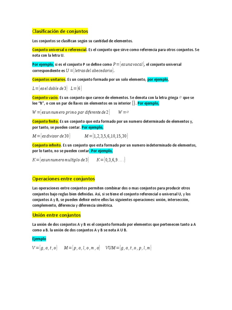 Clasificación de Conjuntos Mat | PDF | Conjunto (Matemáticas) | Objetos ...