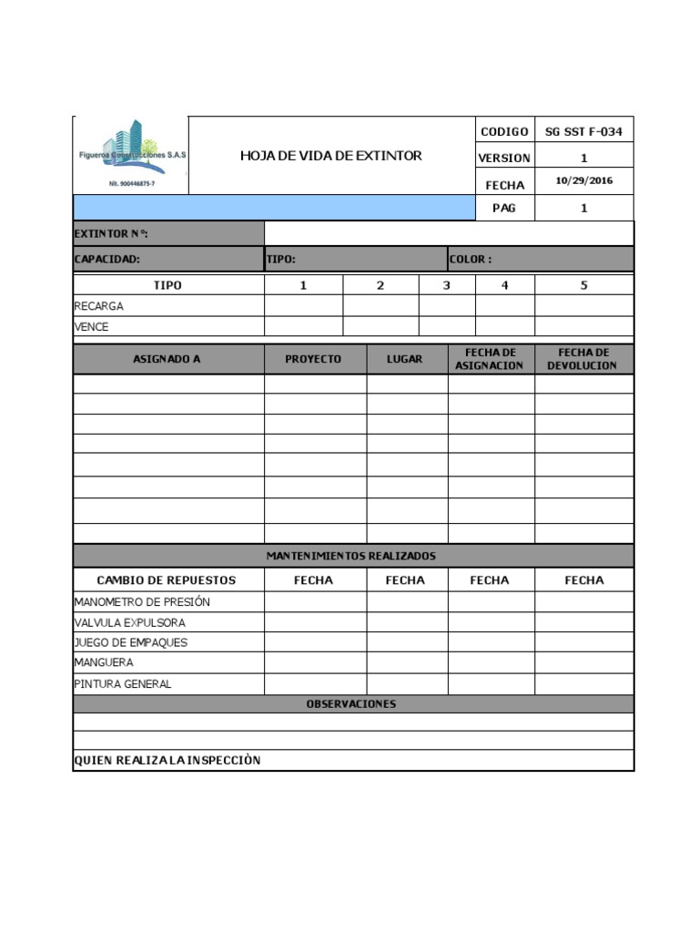 SG SST F 034 Hoja de Vida de Extintor | PDF
