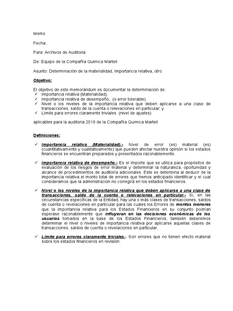 Modelo de Materialidad | PDF | Auditoría | Calidad (comercial)