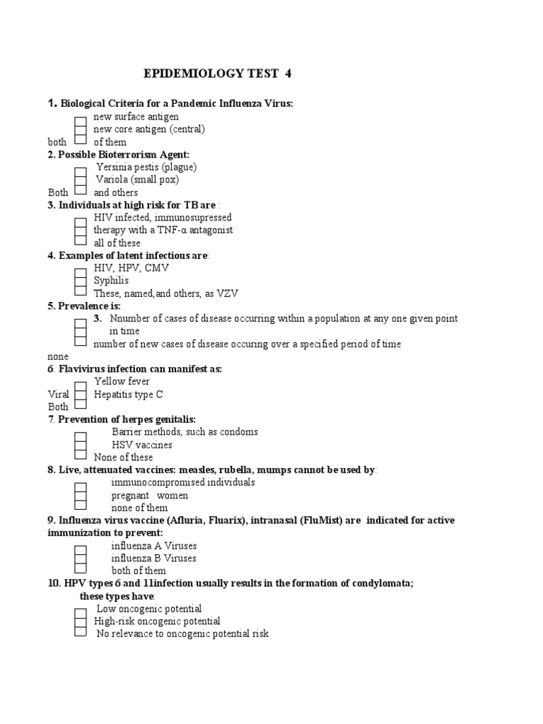 Epidemiology Test Iv 1 | PDF | Virus | Infection
