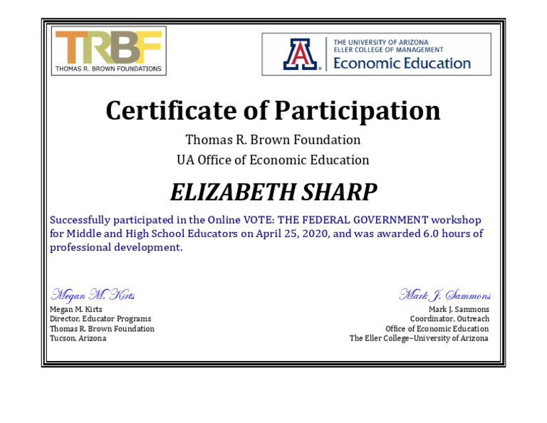 Certificate VOTE 4-25-20 ESHARP PDF | PDF