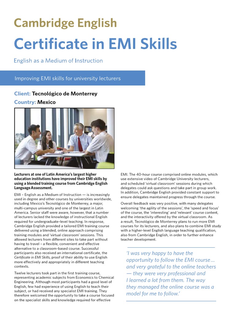 Tecnológico de Monterrey Mexico: Improving EMI Skills For University Lecturers | PDF | Distance ...