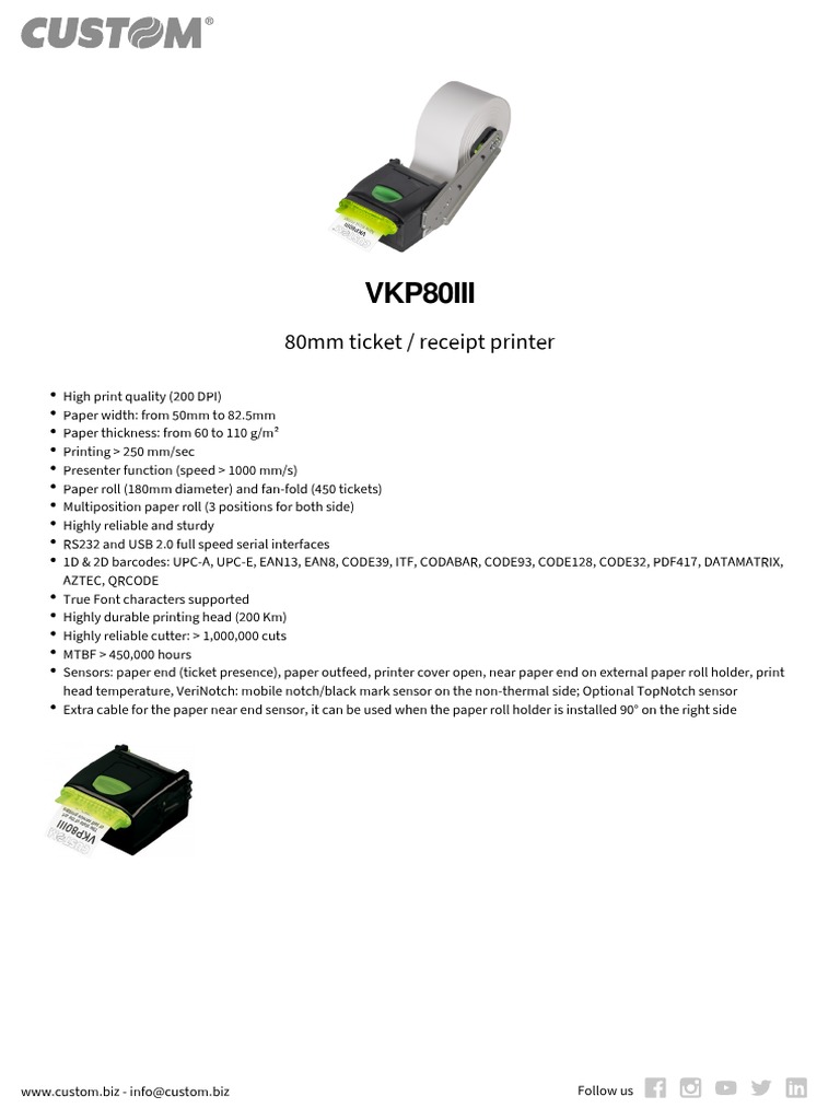 Data Sheet Impresora VKP80iii PDF | PDF | Printer (Computing) | Usb