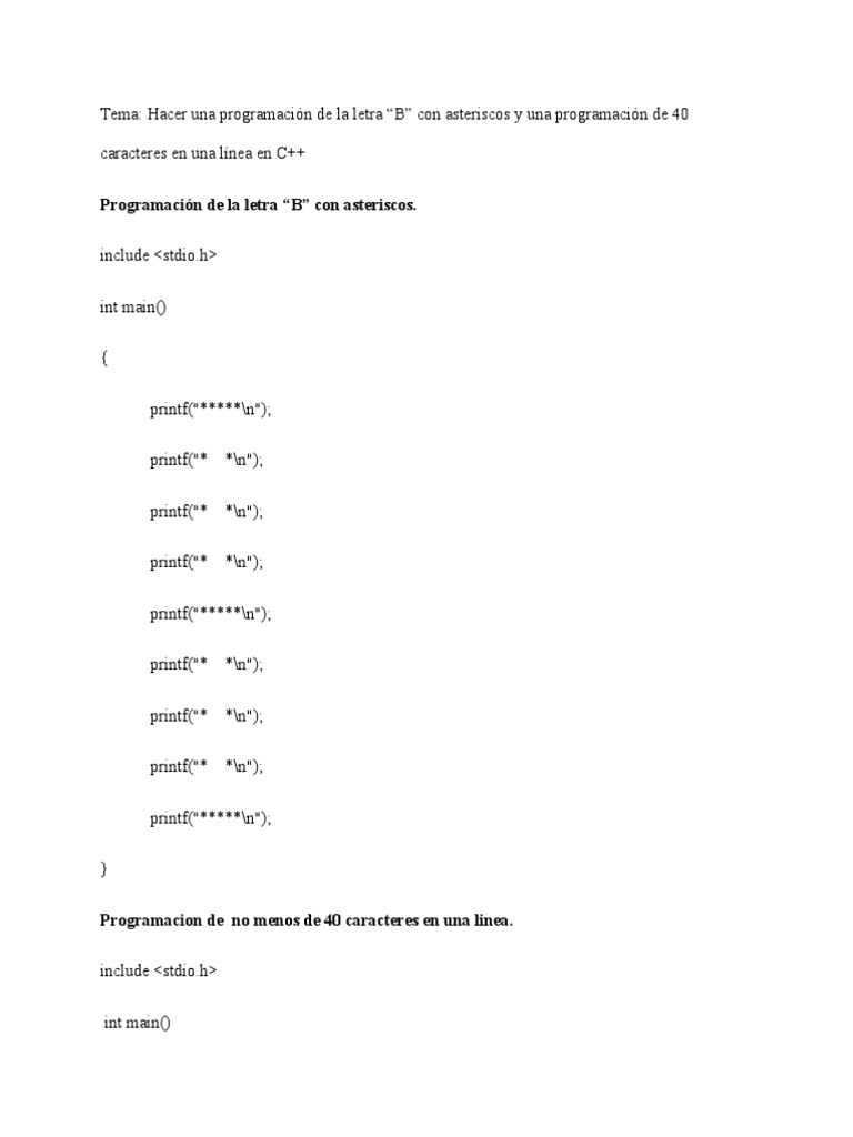Programación de La Letra "B" Con Asteriscos | PDF