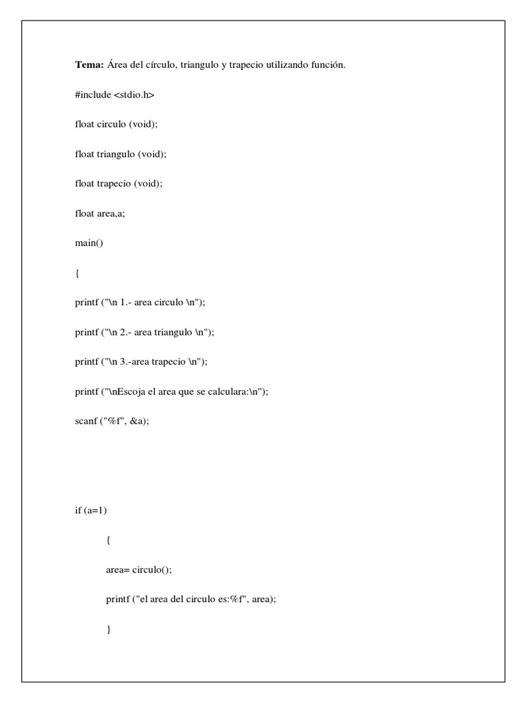 Área Del Círculo, Triangulo y Trapecio Utilizando Función. | PDF