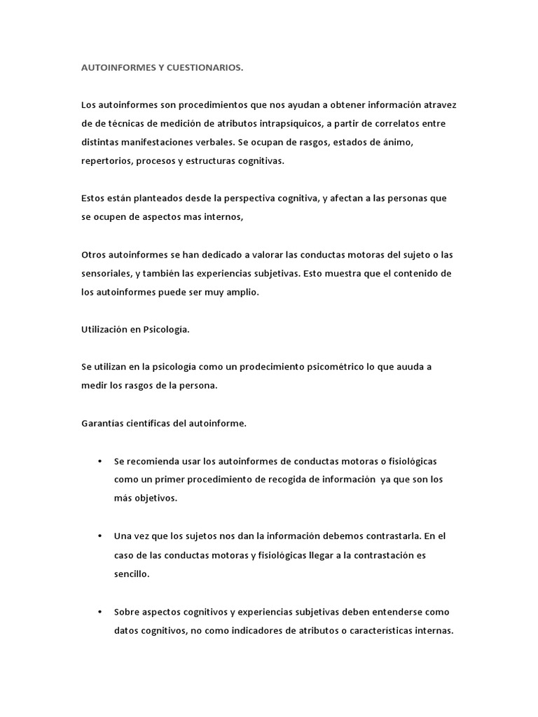 Cuestionarios de Autoinforme en Psicología | PDF | Comportamiento ...