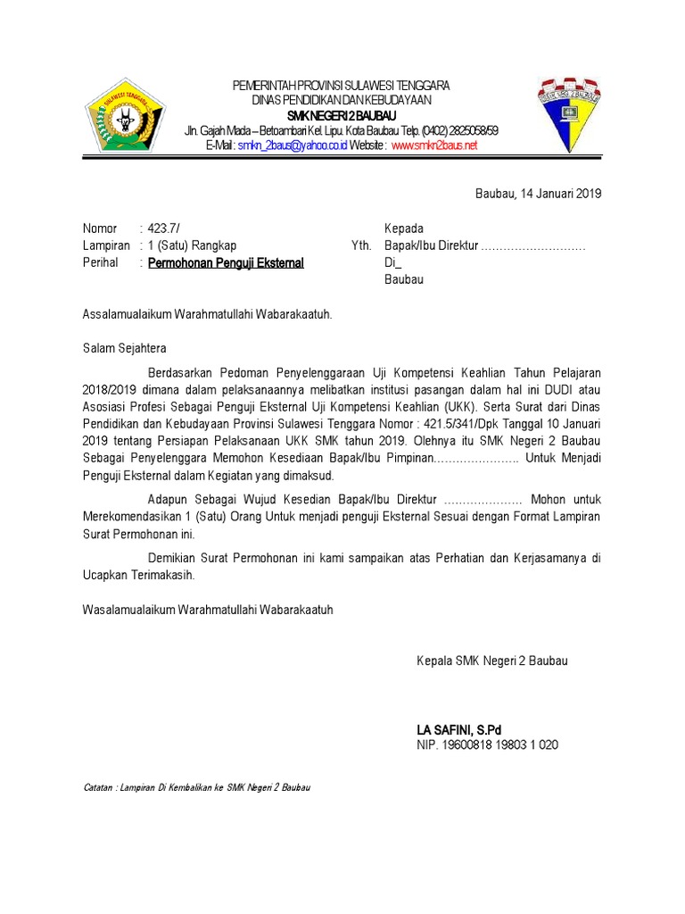 Surat Permohonan Penguji Eksternal | PDF