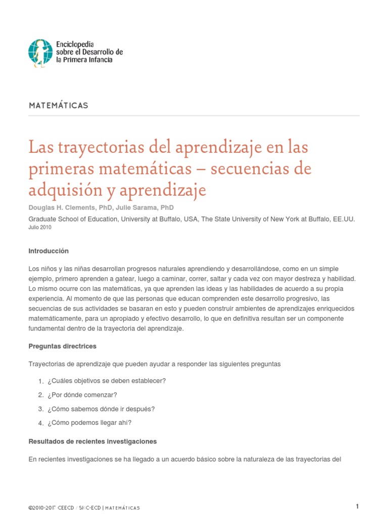 Douglas H. Clements, PHD, Julie Sarama, PhD. Las Trayectorias Del ... Douglas H. Clements, PHD, Julie Sarama, PhD. Las Trayectorias Del ...