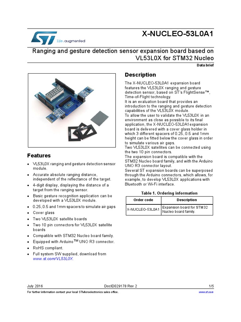 X-NUCLEO-53L0A1: Ranging and Gesture Detection Sensor Expansion Board Based On VL53L0X For STM32 ...