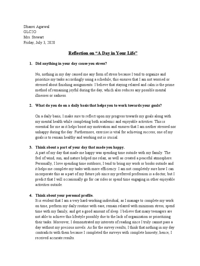 Reflection On A Day in Your Life - Dhanvi Agarwal | PDF