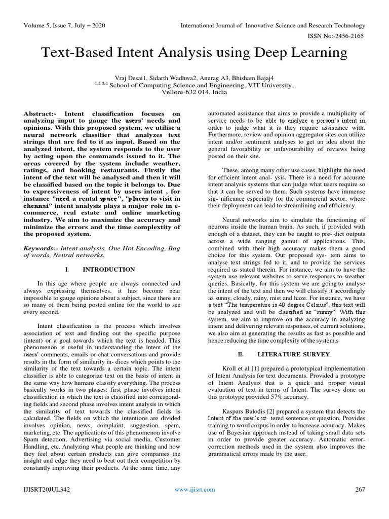 Text-Based Intent Analysis Using Deep Learning | PDF | Artificial Neural Network | Statistical ...
