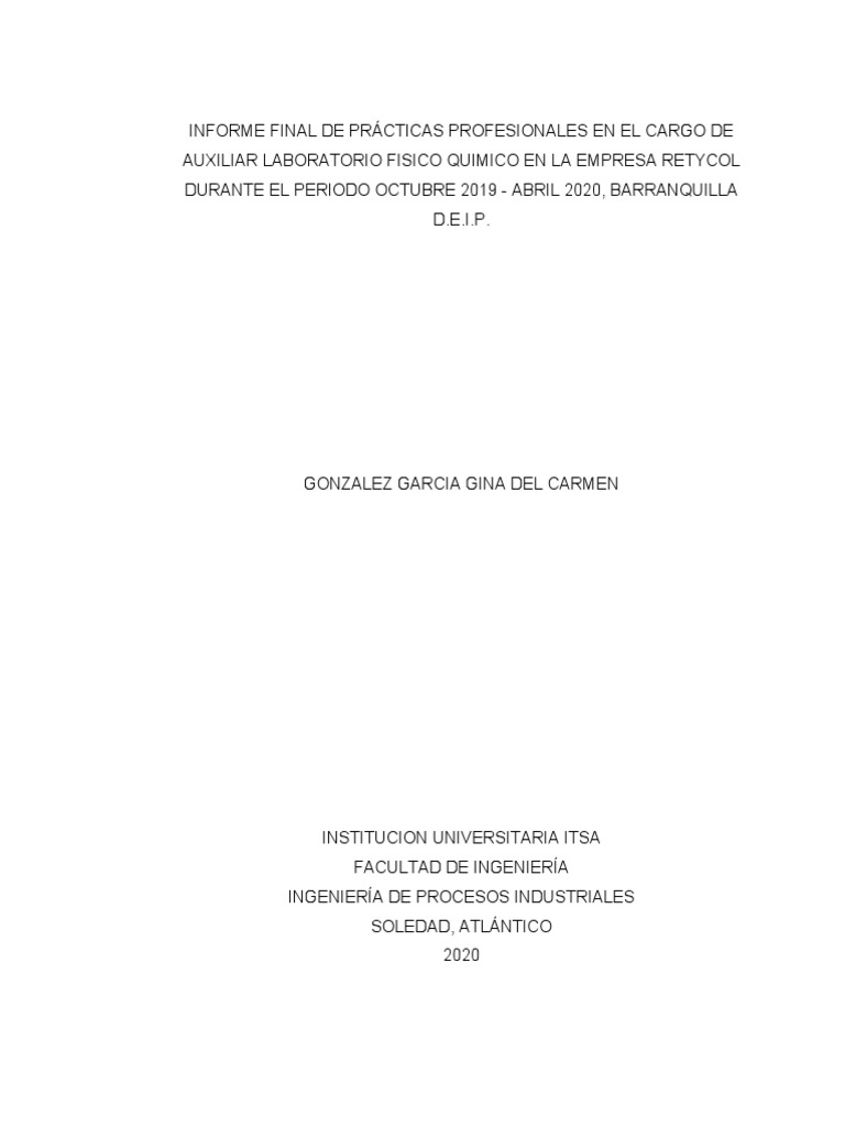 Informe Final de Prácticas Profesionales en El Cargo de Auxiliar ...