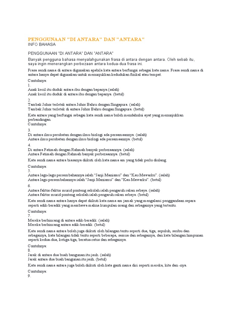 Perbezaan "Di Antara" dan "Antara" | PDF