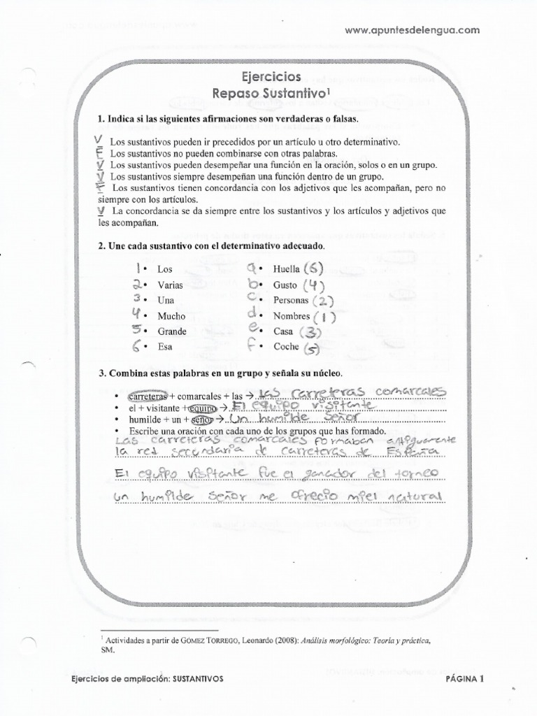 Ejercicio Repaso Sustantivo | PDF