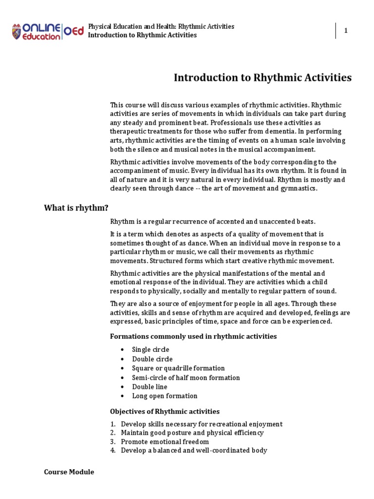 L1 Introduction To Rhythmic Activity | PDF | Rhythm | Gymnastics