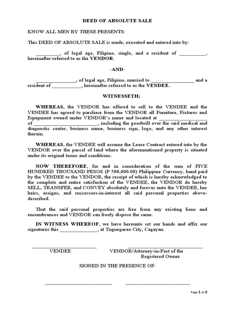 Deed of Absolute Sale (Business) | PDF | Deed | Civil Law (Legal System)