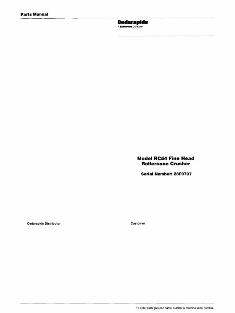 54" Roller Cone Parts Manual | PDF
