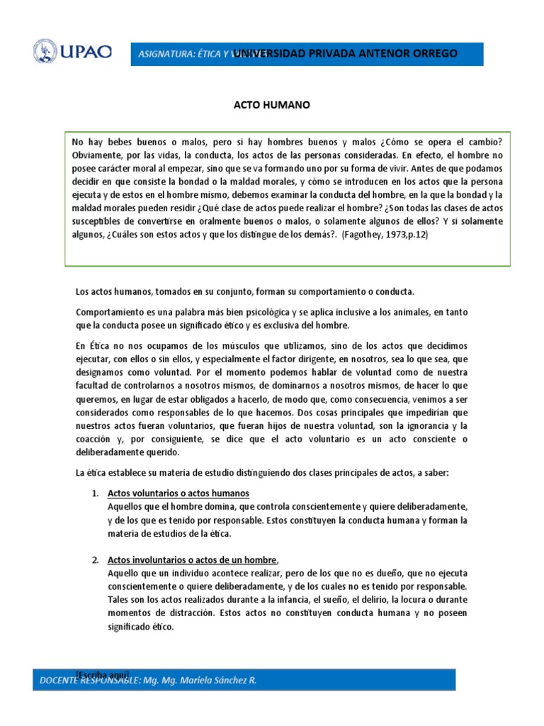 Acto Humano | PDF | Mal | Moralidad